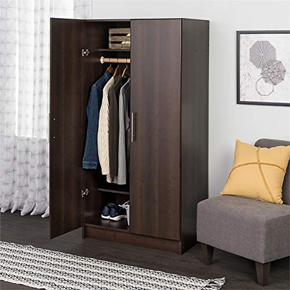 Pemberly Row Contemporary 32" Wardrobe Armoire in Espresso