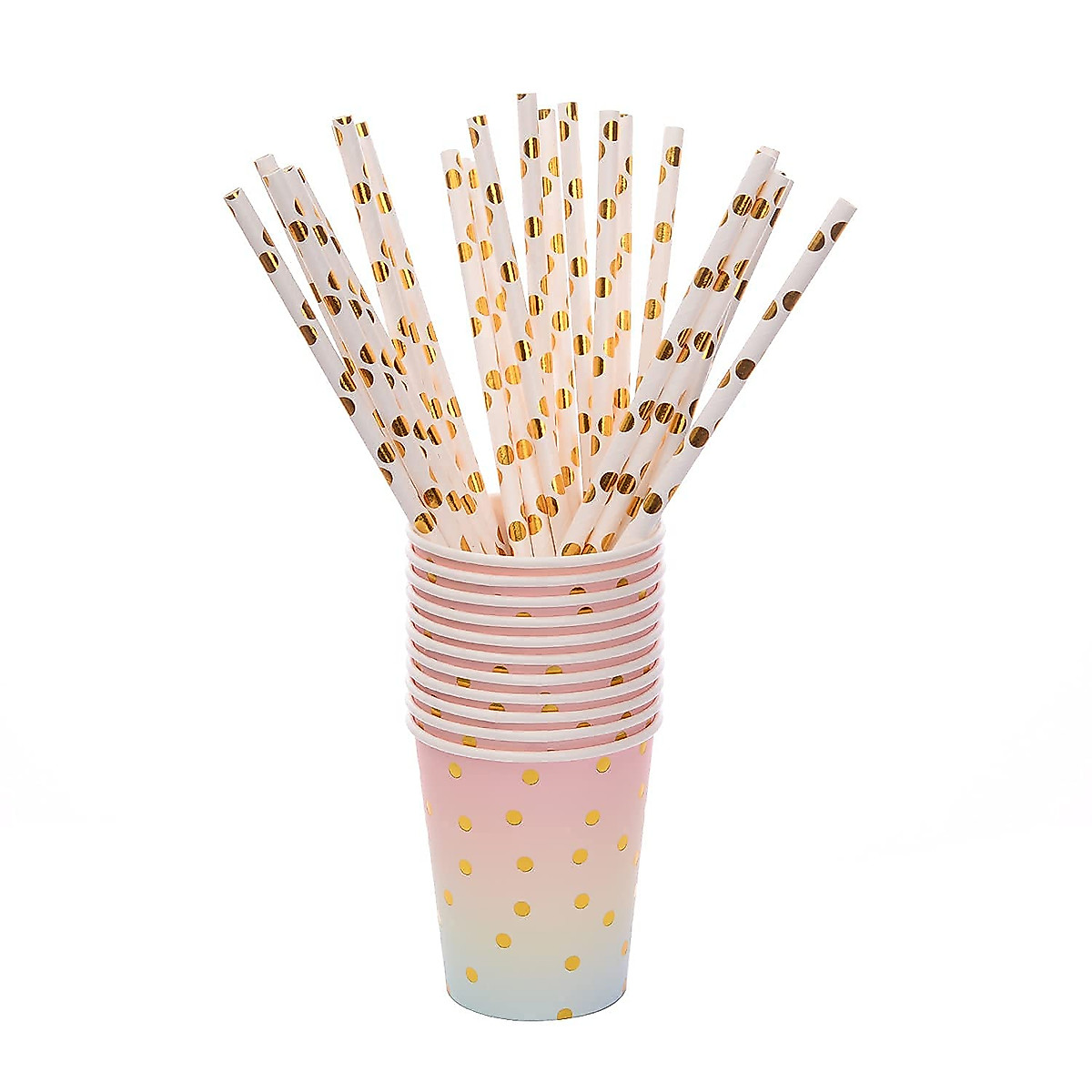 200PCS Rainbow Pastel Party Supplies Set-Disposable Paper Dinnerware Serves 25, Pastel Paper Plates Napkins Cups&Gold Plastic Silverware Sets for Wedding Birthday Baby Shower Holiday Parties(Colorful)