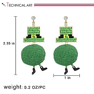 LILIE&WHITE St. Patrick's Earrings For Women Green Dancing Leprechaun Dangle Earrings Gift for Girls Jewelry Gift Irish Shamrock Drop Earrings Bead and Pom Pom Irish St. Patrick's day Jewelry