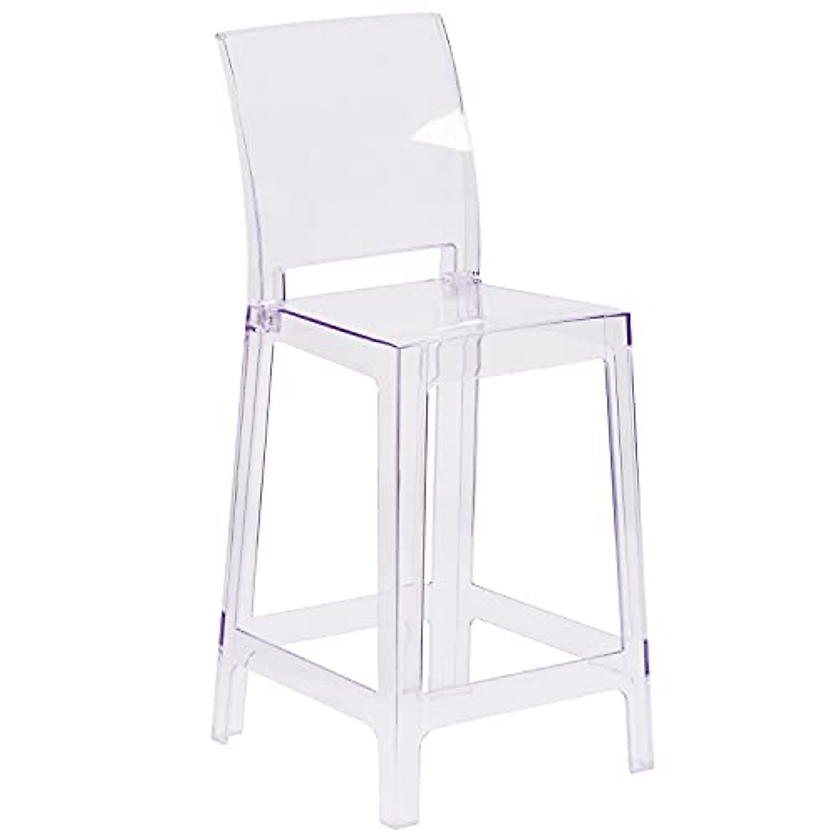 Flash Furniture 4 Pack Ghost Counter Stool with Square Back in Transparent Crystal