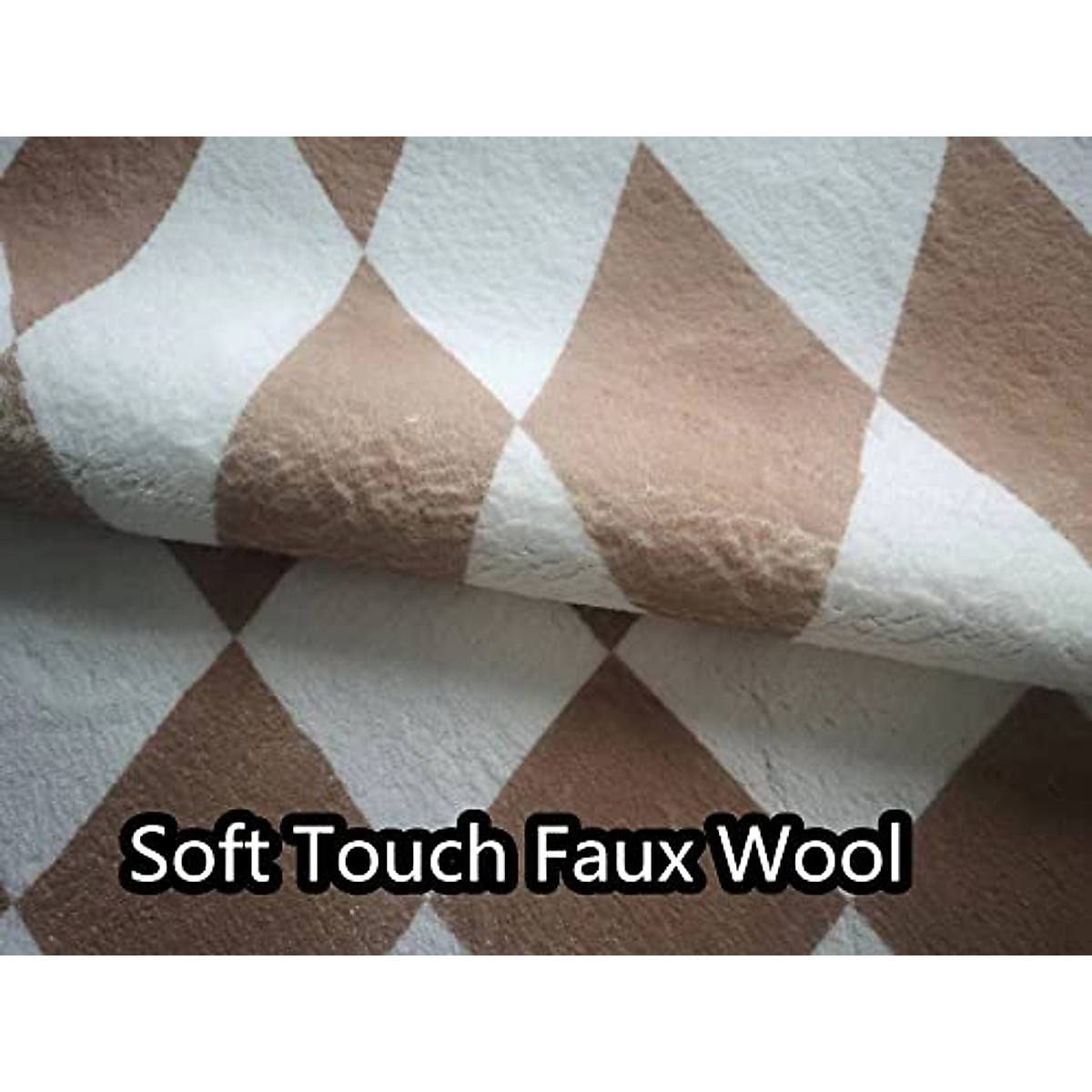 Beige and White Buffalo Plaid Checkered Area Rug for Living Room 4x6fr Funky 70s Game Room Throw Rugs Wavy Checkered Rug Premium Shag Dining Room Carpet Big Dorm Apartment Mat