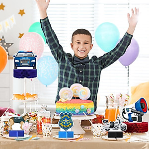 12 Pieces Police Honeycomb Centerpieces Police Theme Party Decorations Supplies 3D Birthday Theme Cakes Balls Table Topper Photo Props for Police Graduation Party Decoration Supplies