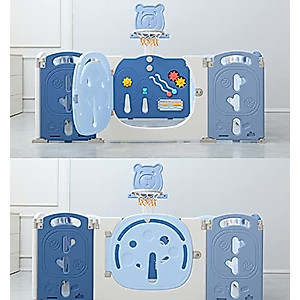 YOLEO Baby Playpen for Babies and Toddlers Portable Kids Play Yards Foldable Gated Fences for Crawling Kids Large Activity Area Blue Themed 14 Panels