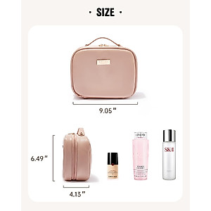 EACHY Travel Makeup Bag, Waterproof Cosmetic Bags for Women, Large Capacity PU Leather Make Up Organizer with Portable and Stylish (Pink)