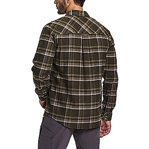 CQR Men's All Cotton Flannel Shirt, Long Sleeve Casual Button Down Plaid Shirt, Brushed Soft Outdoor Tactical Work Shirts, Plaid Hickory Green, Large