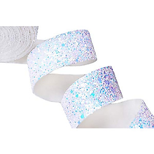 Wento 5 Yards 1" (25mm) Sparking White Glitter Ribbons for Hair Bow Crafting，Glitter Strips Bow Decoration,Thick Glitter Ribbons for Wedding Bow Ties,Jewelry Crafts Supplies GR001