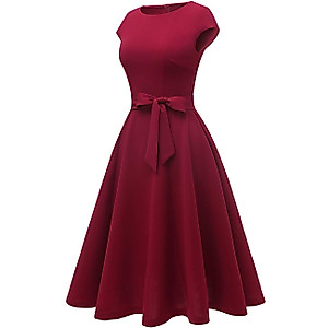 DRESSTELLS Cocktail Dress for Women, 2024 Formal Wedding Guest Mother Bride Evening Dress, Aline Swing 1950s Vintage Tea Party Graduation Long Dresses Burgundy 2XL