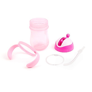 Primo Passi Straw Cup for Kids | Baby Cup with Straw for Baby and Toddler with Double Handle| BPA Free, No Spill Safe Learner Bottle, 9oz/12 Months+ (Pink)