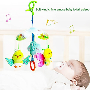 Cute Car Seat Hanging Toys for Baby, C Clip Hanging Ocean Animal Soft Toys with Rattles BB Squeaker Distorting Wind Chime for Boys Girls 0 3 6 12 Months