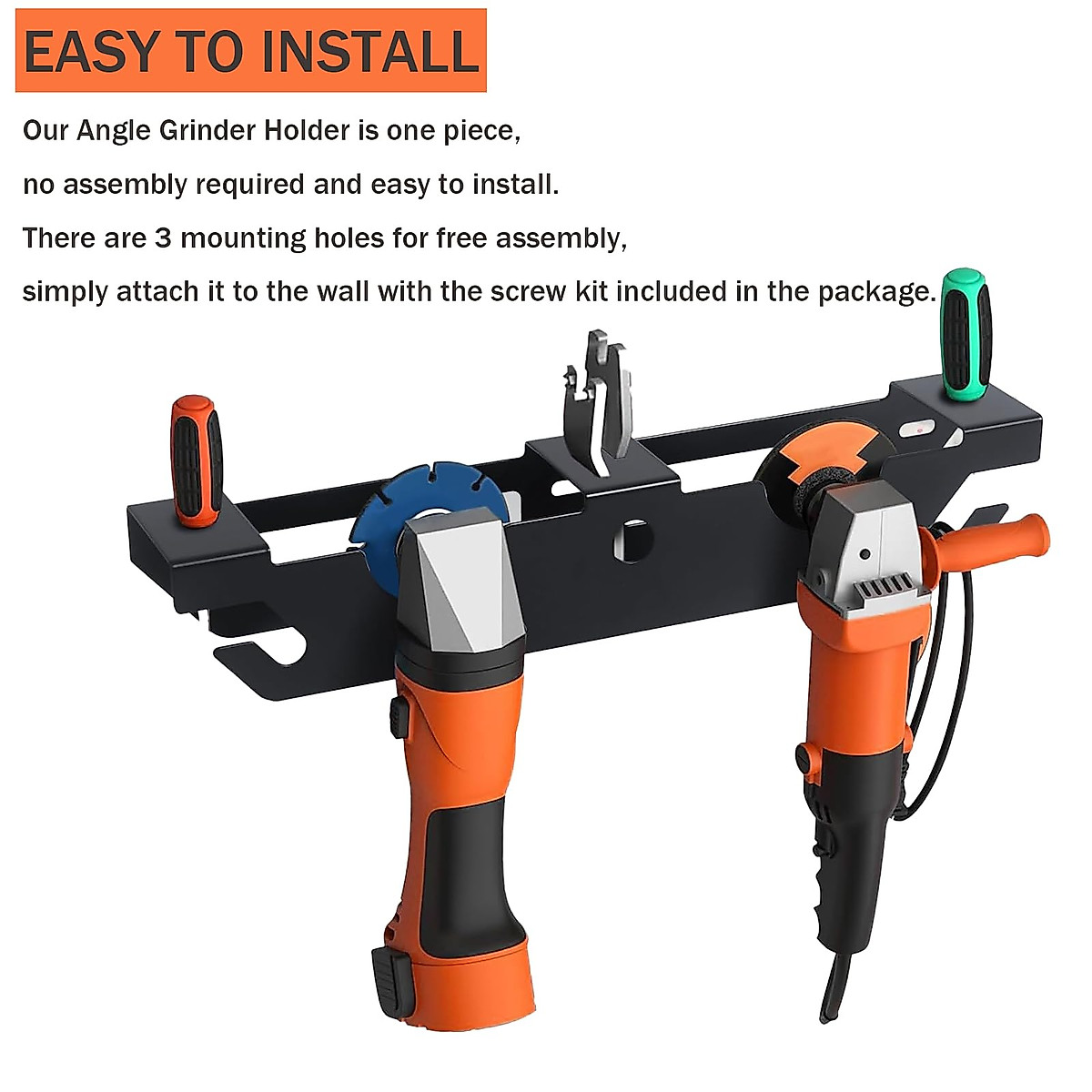 2 Pack Angle Grinder Holders,4 Bay Angle Grinder Stand/Rack with Cord Hanger,Grinders Power Tools Holder Storage Rack,Wall Mount Organizer Bracket for Grinders,Cutters, Polishers,Garage and Workspace