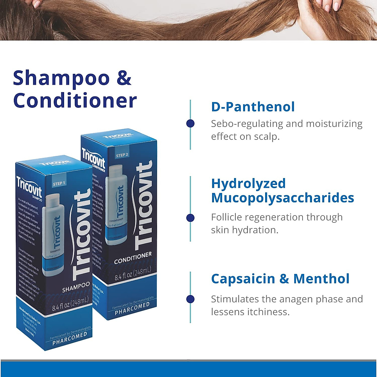 Tricovit Shampoo - Routine Hair Growth Shampoo For Thinning Hair - Promotes Stronger and Thicker Hair With Natural Active Ingredients - 8.4 oz