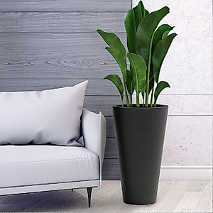 Verel Set of 2 Tall Outdoor Planters - 24 Inch Large with Small Planting Pots – Indoor and Flower for Front Door, Patio Deck (Black)