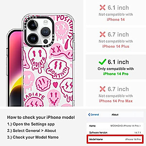 MOSNOVO Compatible with iPhone 14 Pro Case, [Buffertech 6.6 ft Drop Impact] [Anti Peel Off Tech] Clear TPU Bumper Phone Case Cover Pink Smiles Positivity Radiate Face Designed for iPhone 14 Pro 6.1"