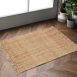 Hausattire Hand Woven Jute Rug, 2'x3' - Natural, Reversible Farmhouse Accent Rugs for Living Room, Kitchen, Bedroom - 24x36 Inches