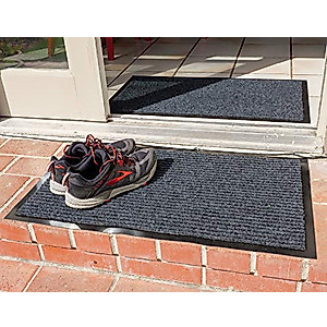 KAF Home Ribbed Door Mat, Durable Indoor Outdoor Entry Way Rug, Mud-Rooms, High Traffic Areas, Garages, Storefronts and Everyday Home Use, Gray Black