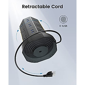 Power Strip Tower, SUPERDANNY Surge Protector Tower with 15W Magnetic Wireless Charger, 1050J, 13A Charging Station with 12 AC Outlets & 6 USB Ports, 6.5ft Extension Cord for Home Office, Gold