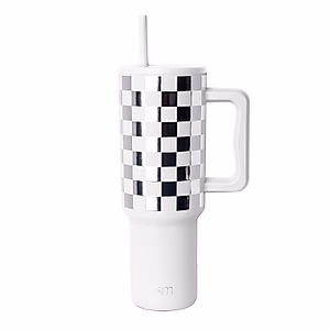 Simple Modern 40 oz Tumbler with Handle and Straw Lid | Insulated Cup Reusable Stainless Steel Travel Water Bottle Cupholder Use | Gifts for Women Him Her | Trek Collection | Silver Bell Checkmate