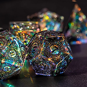 Cusdie Sharp Edges Dice DND, 7 PCs D&D Dice, Handcrafted Polyhedral Dice Set, for Role Playing Game MTG Pathfinder (Black Pattern)