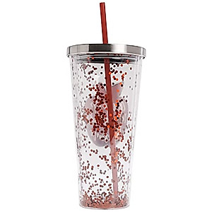 Spoontiques - Glitter Filled Acrylic Tumbler - Glitter Cup with Straw - 20 oz - Stainless Steel Locking Lid with Straw - Double Wall Insulated - BPA Free - Teacher