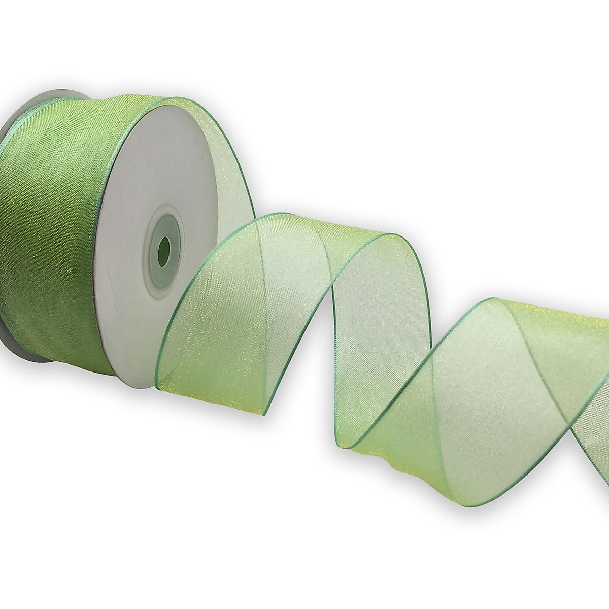 XMRIBBON Apple Green Sheer Organza Ribbon Wired 1-1/2 Inch X 25 Yards for Spring Gift Package Wrapping,Wedding,Party Decoration