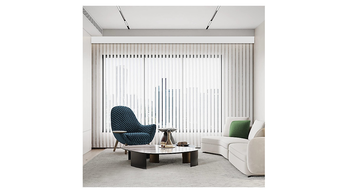 Cordless Vertical Blinds Window Blind, White Blackout Fabric Vertical Blind, Energy Saving UV ...