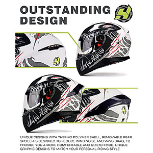 HAX Full Face Motorcycle DOT Approved Helmet with Dual Rear Wing and Pinlock Ready - Lightweight and Durable Motorbike Street Bike Helmet for Adults (Impulse Devour Black,XL)