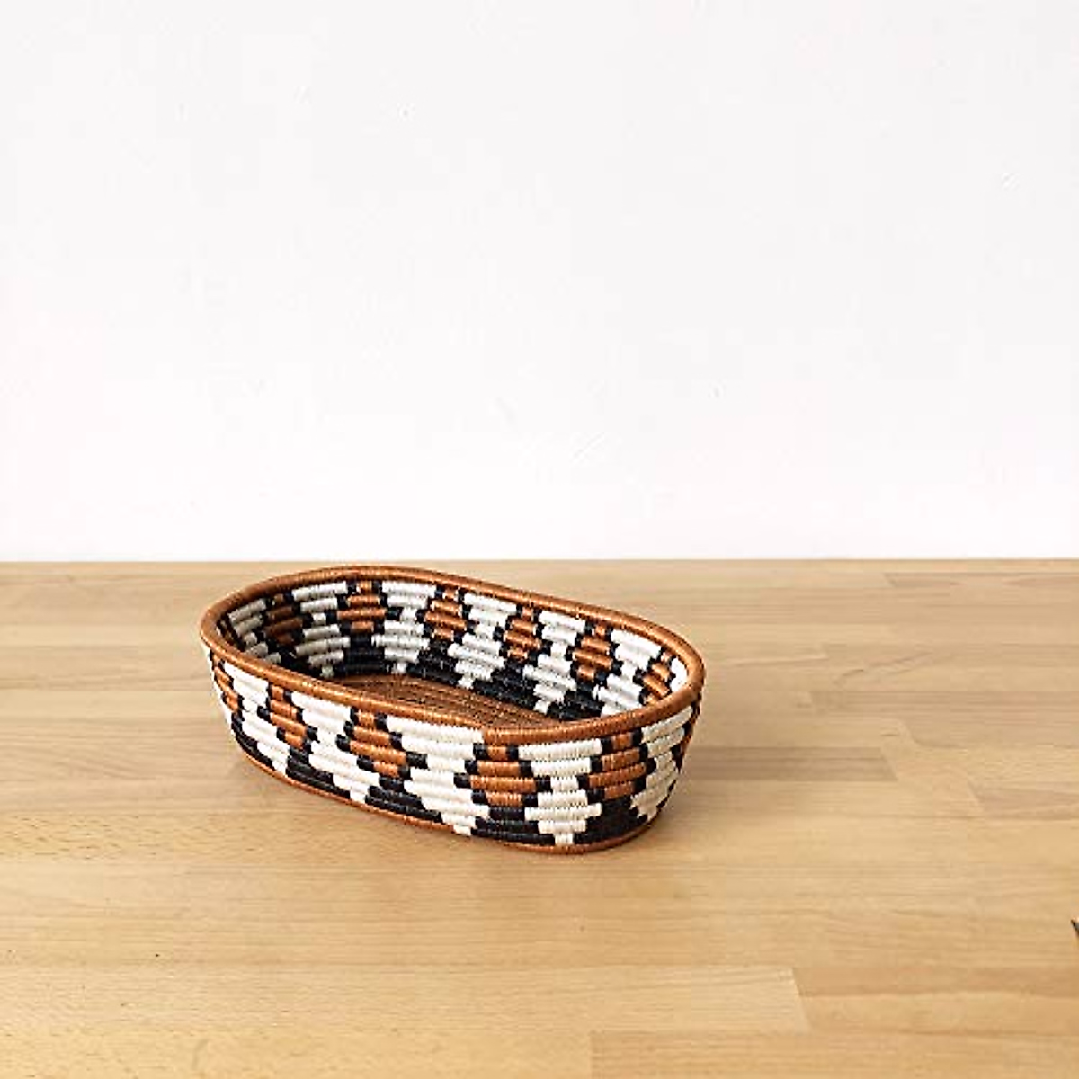 African Bread Basket- Bungoma/Sisal and Sweetgrass/Woven Basket/Made in Rwanda/Burnt Sienna, Black, White