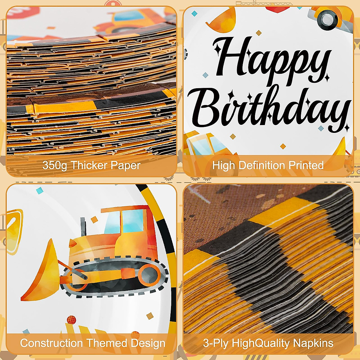 100 Pcs Construction Birthday Party Supplies - Construction Themed Plates and Napkins Forks Set, Disposable Dump Truck Tableware for Boys Kids Birthday Party Decorations Favors, Serve 25 Guests