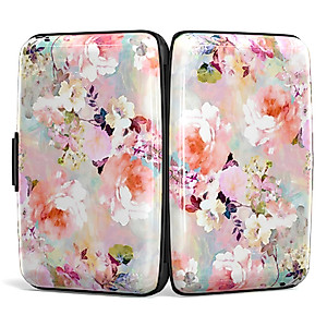 Hsxnam Credit Card Holder for Women, Small RFID Metal Credit Cards Wallets Cute Business Card Holder Pocket ID Case, Pink Flowers