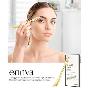 ennva Eyebrow Razor for Women - Eyebrow Trimmer Dermaplaning Tool- Ergonomic Eyebrow Shaper and Facial Razor for Peach Fuzz-Exfoliating Face Razor for Eyebrows-Eye Brow Shaver Razors w/ 7 Blades- Gold