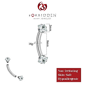 Forbidden Body Jewelry 16g 8mm Daith Earring, Eyebrow Ring and Rook Piercing, Internally Threaded 2mm CZ Barbell