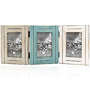 Rustic Trifold Picture Frame 3 Folding 4X6 Hinged Triple Distressed Photo Frame for Home Office Desk, Gift for Halloween, Thanks Giving Day, Christmas, New Year, Birthday, Anniversary, Mother's Day