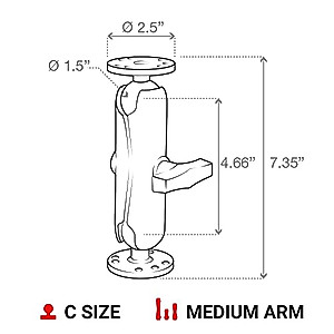 RAM Mounts Double Ball Mount with Two Round Plates RAM-101U with Medium Arm for Drill-down Mounting