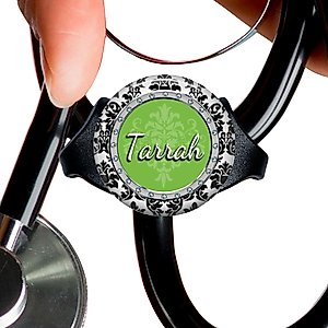 Flower Damask Stethoscope Name Tag Personalized Adjustable Yoke ID Label - You Fully Customize - Hospital Nurse Accessories for Work, Doctor Graduation Gift