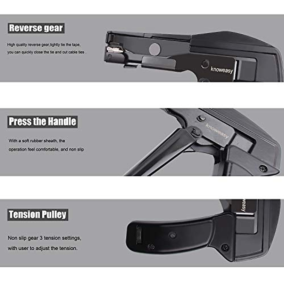 Knoweasy Cable Tie Gun and Cable Tie Tool- Fastening and Flush Cutting Tool with Steel Handle Zip Tie Tool for Nylon Cable Ties