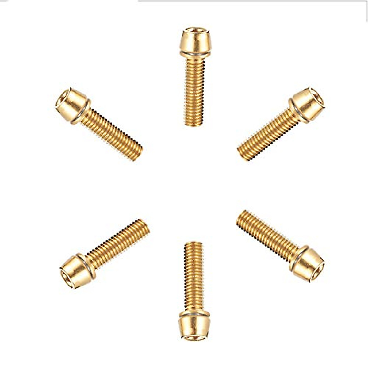 M5x18mm Stem Bolts Titanium Plating Stainless Ti Allen Hex Tapered Head Bolt with Washers Screw for Bicycle Stem Parts Pack of 6(Gold)