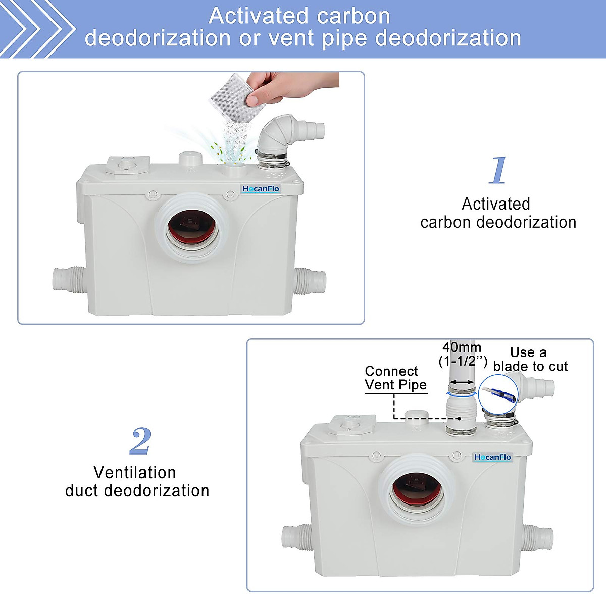 Macerating Toilet, Upflush Toilet For Basement Toilet System, 700w Maerator Pump with 4 Water Inltes, with Toilet Bowl, Water Tank, Toilet Seat, Extension Pipe