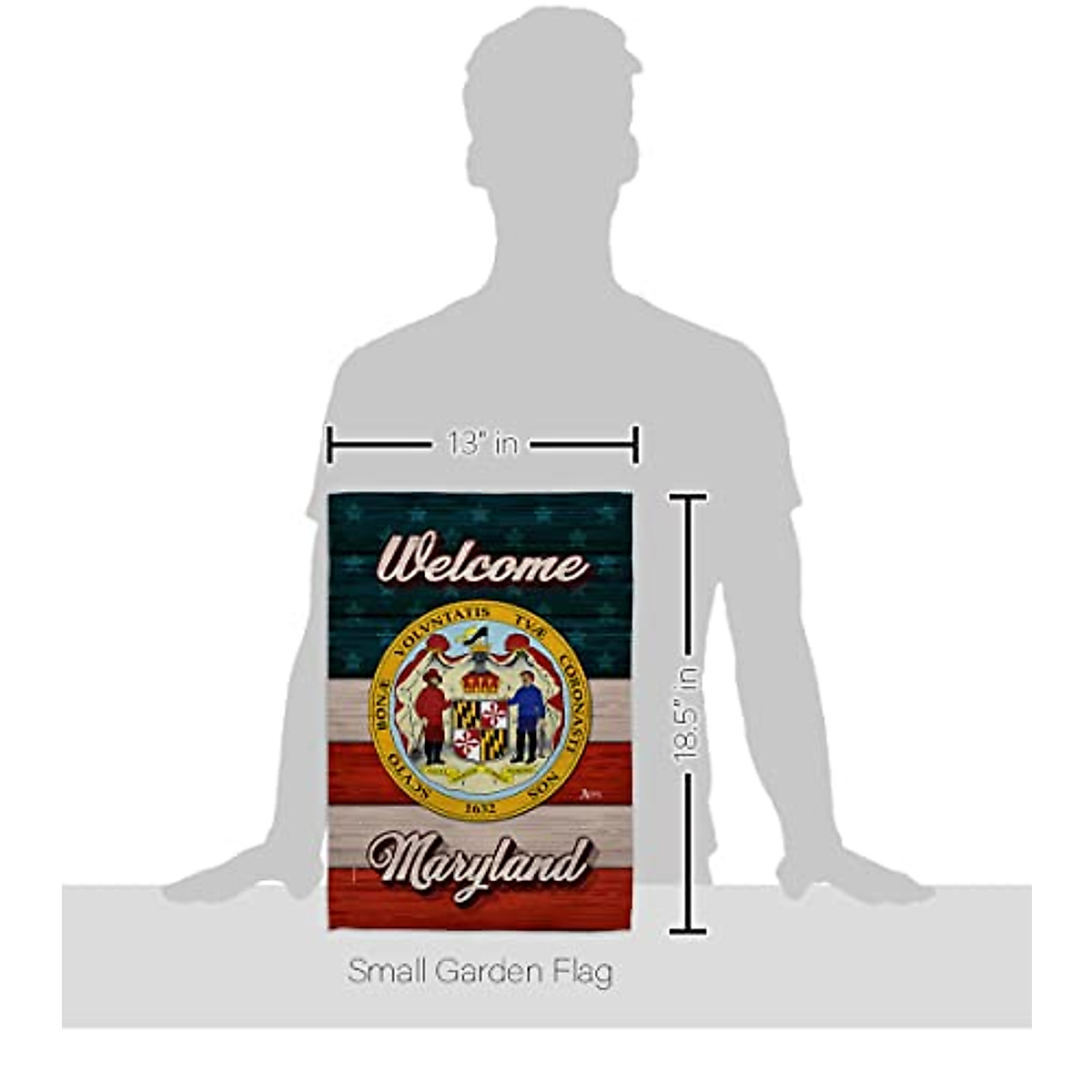 Welcome Maryland Garden Flag - Set Wood Dowel Americana States USA American Territories Republic Country Particular Area - House Decoration Banner Small Yard Gift Double-Sided Made in 13 X 18.5