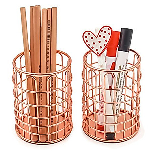 Superbpag Wire Metal Desktop Pencil Holder, Set of 2, Rose Gold