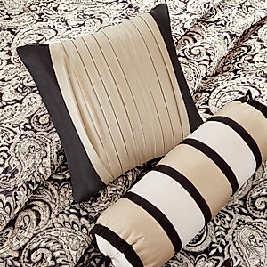 Madison Park Quilt Traditional Damask Design All Season, Lightweight Coverlet Bedspread Bedding Set, Matching Shams, Pillows, Full/Queen(90"x90"), Black