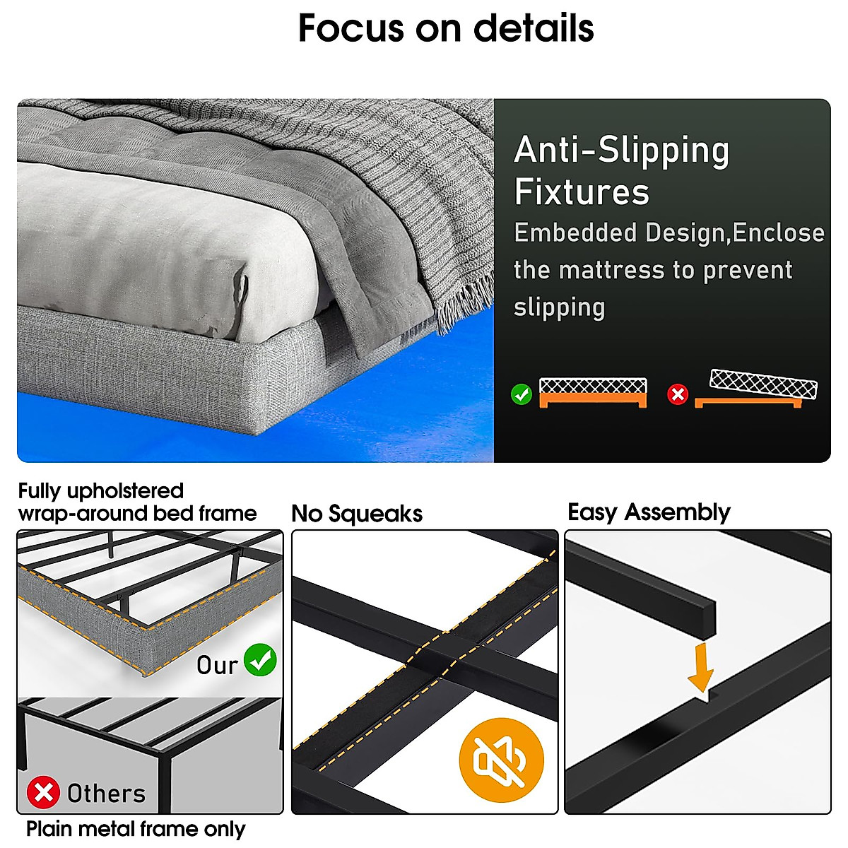 Anyhave 10.6" High Queen Floating Bed Frame Queen Size with LED Lights, Heavy Duty Metal Slats Support, No Box Spring Needed/Noise-Free/Large Under Bed Storage/Easy to Assemble