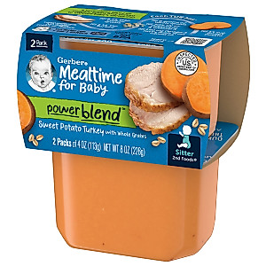 Gerber Mealtime for Baby 2nd Foods Power Blend Baby Food Tubs, Sweet Potato Turkey with Whole Grains, Pureed Baby Food, 2-4 Ounce Tubs/Pack (Pack of 2)
