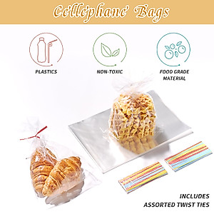 200 PCS Transparent Clear Cellophane Bags 6x9 Inches, Clear Treat Bags with Ties for Cookie Bags Resealable Cellophane Bag for Packaging Cookies,Gifts,Products,Candy,Favors