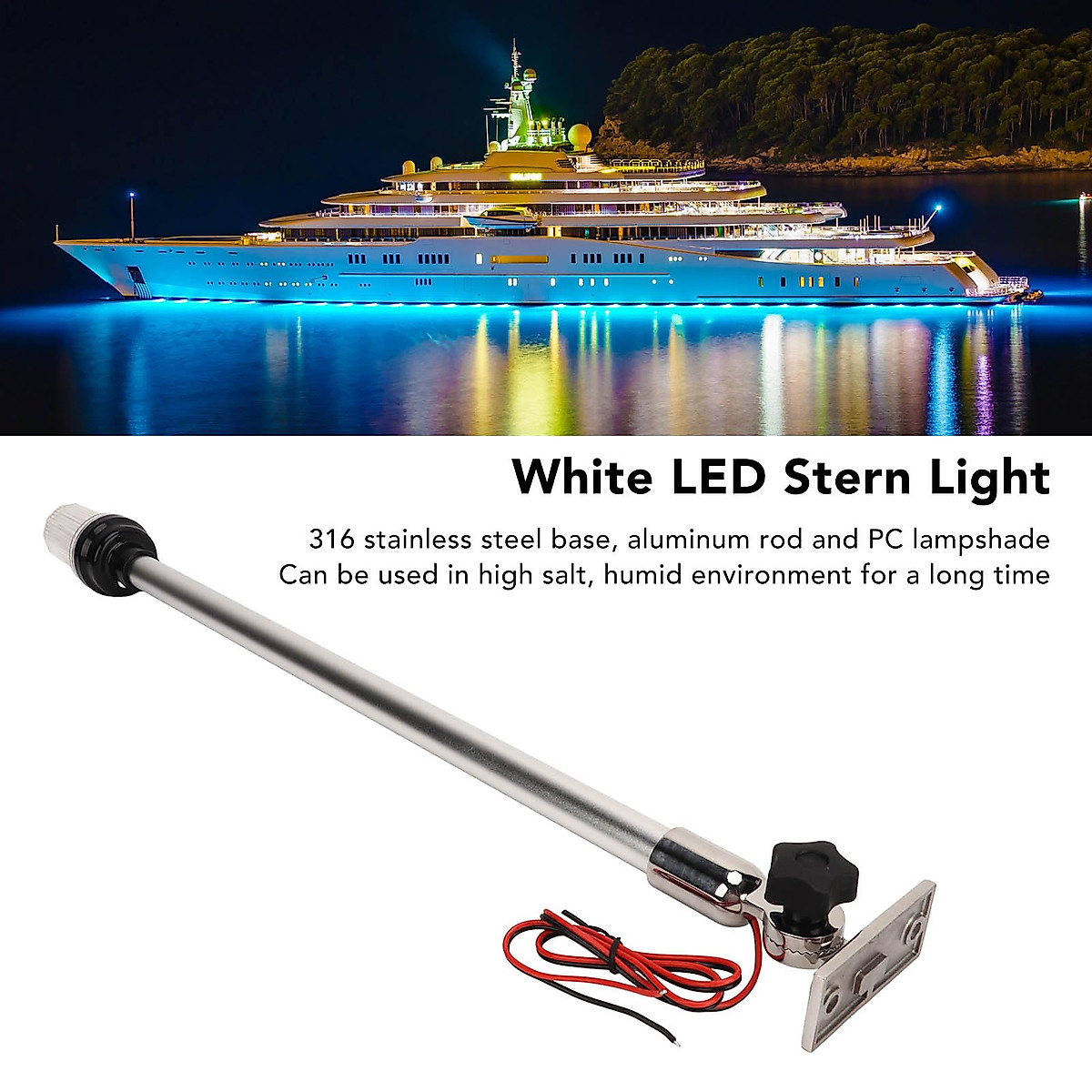 Boat Stern Light, 360 Degrees All Around Fold Down Pole Light, 3NM Visibility LED Navigation Light with 316 Stainless Steel Base for Marine, Fishing Boat, Yacht, Pontoon (22 inch)
