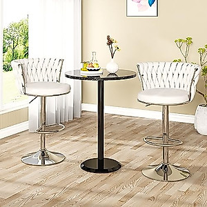 AWQM Velvet Bar Stool Set of 4,Counter Height Barstools Adjustable Kitchen Island Chairs,Swivel Bar Stools Upholstered Bar Chairs Counter Stool Armless Chairs with Back & Footrest, Beige