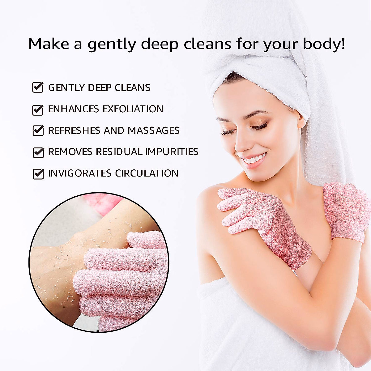 Evridwear Exfoliating Gloves for Shower, 100% Nylon Thick Soft Medium Heavy Bathing Gloves Dead Skin Remover Body Scrubber Smooth Skin with Hang Loop, 1 Pair Moderate Pink
