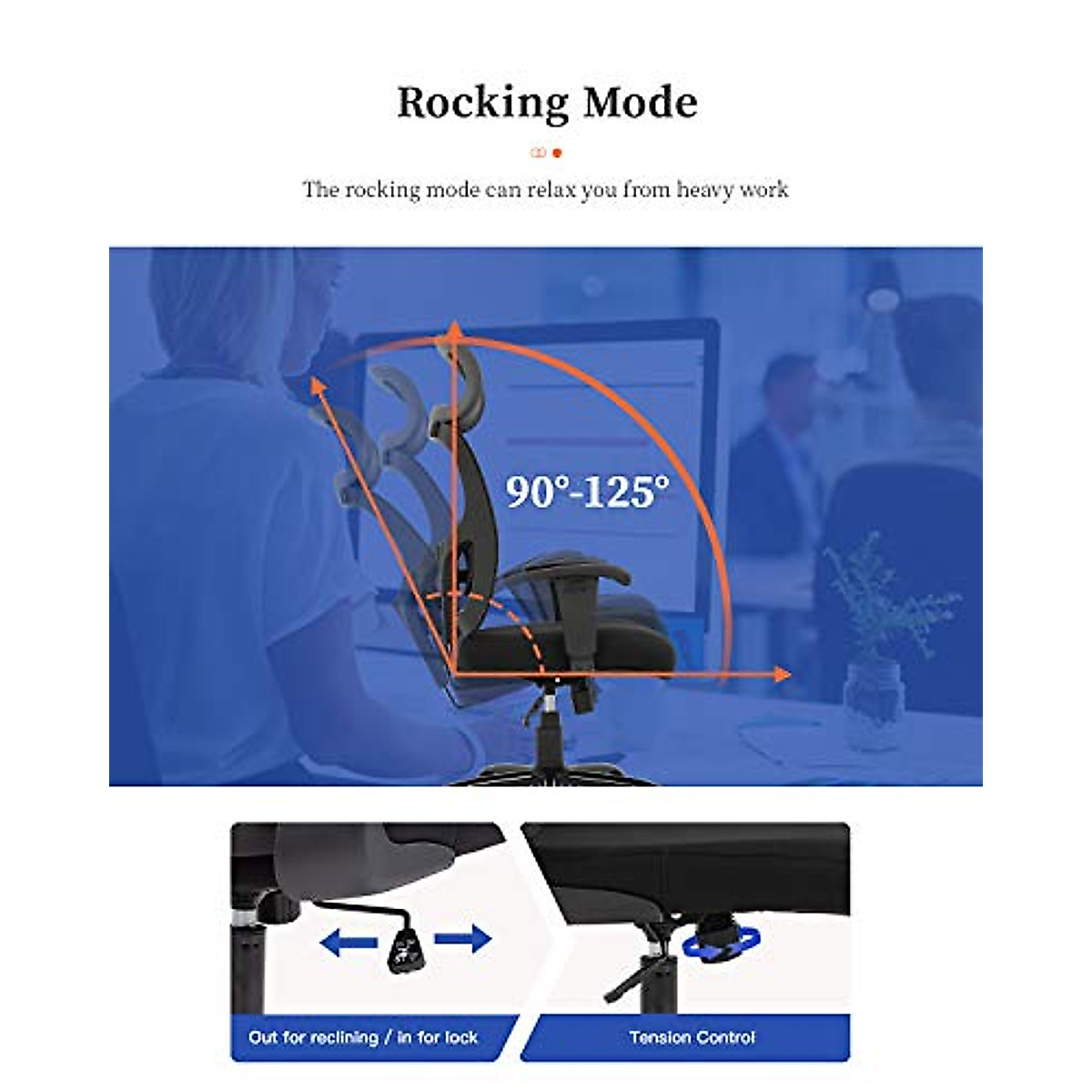 Big and Tall Office Chair Ergonomic Chair 400lbs Wide Seat Executive Desk Chair with Lumbar Support Adjustable Armrest Headrest High Back Mesh Computer Chair Rolling Swivel Task Chair(Black)