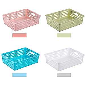 Lawei 8 Pack Plastic Storage Baskets - Colorful Paper Organizer Baskets Plastic Shelf Bins with Handles, Classroom Office File Holder for Home Office School