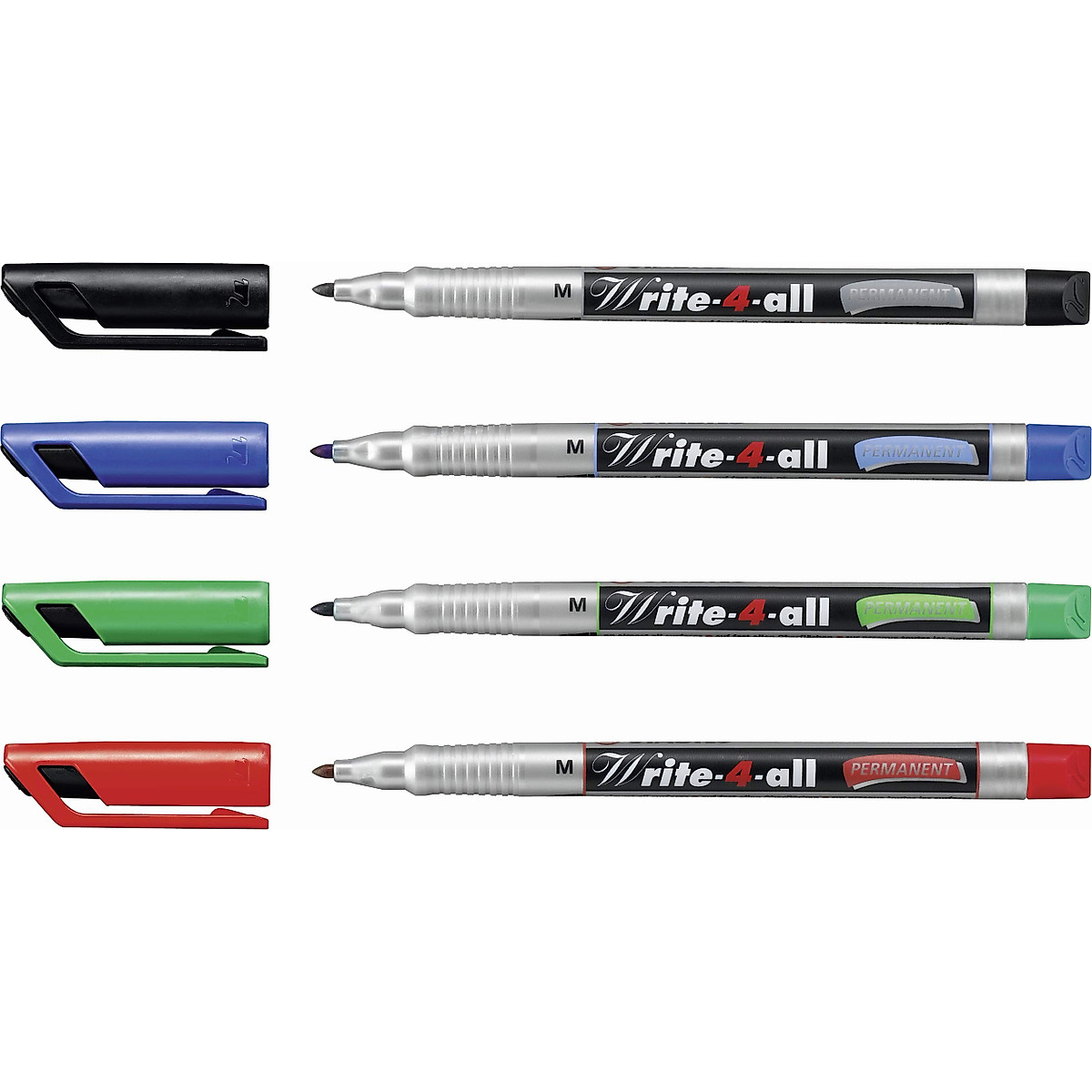 STABILO - Permanent Marker - Write-4-All - Medium - Pack of 4 - Blue, Red, Green, Black