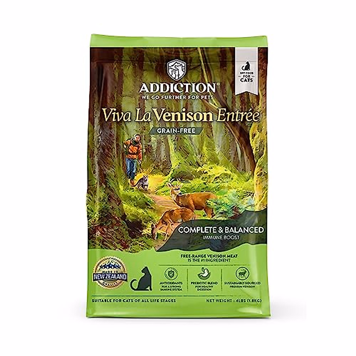Addiction Viva Venison Cat Grain Free Dry Cat Food Novel High Protein Recipe Crafted in New Zealand 4lb